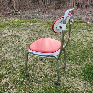 Mid Century Typing Desk Chair on Wheels W/chrome Frame & Red Vinyl Seat ...