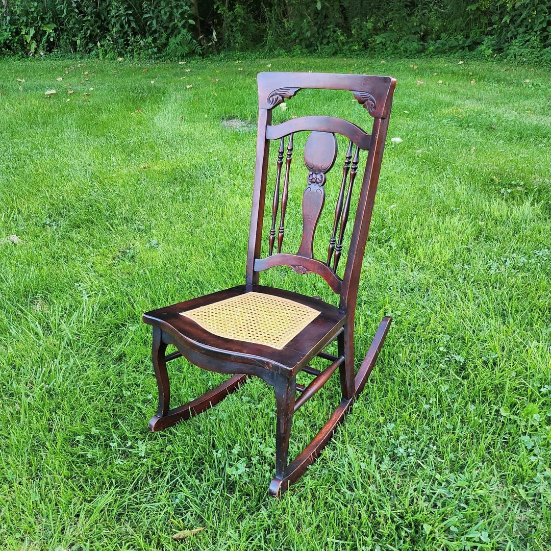 Antique Victorian Rocking Chair W/carved Back and Cane Seat-vintage ...