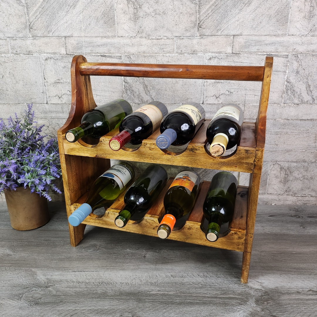 Vintage Wood Wine Rack for 8 Bottles-rustic Bar - Etsy