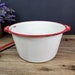 Vintage Porcelain Enameled Pot & Ladle-white W/red Trim Rustic ...