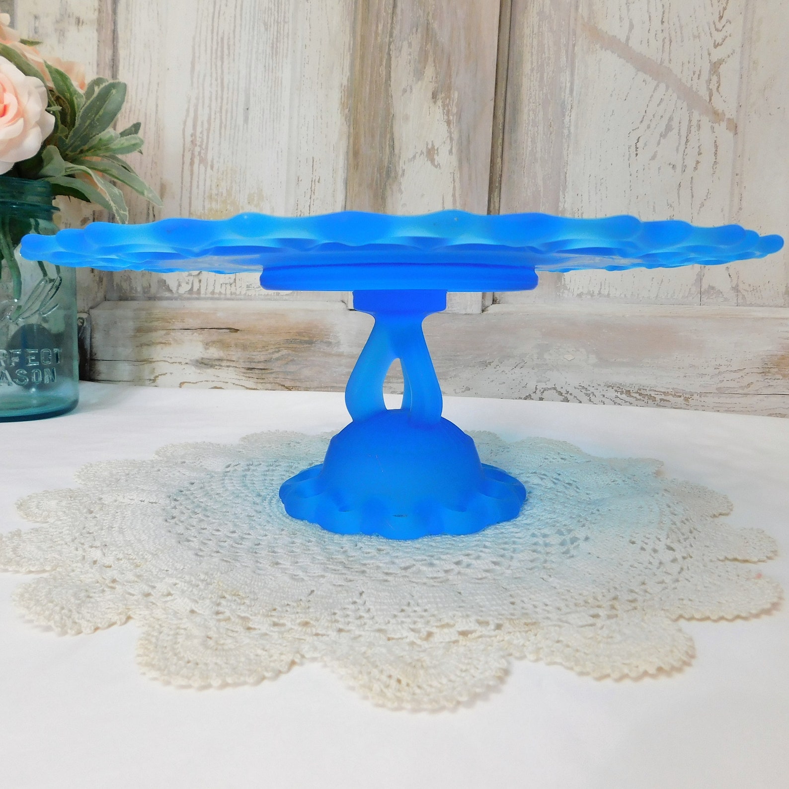 Vintage Blue Glass Cake Stand by Westmoreland-Pedestal Cake | Etsy