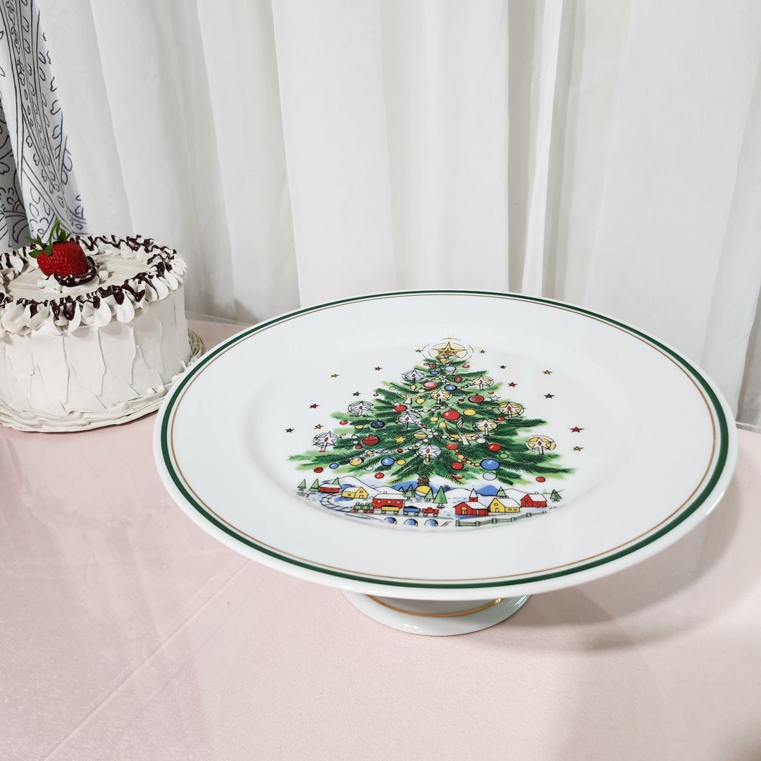 Vintage Christmas Cake Stand/pedestal Dessert Plate-salem Christmas Eve ...