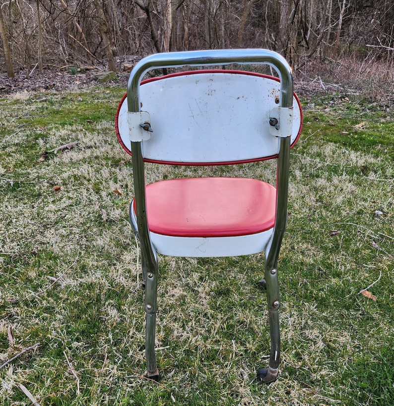 Mid Century Typing Desk Chair on Wheels W/chrome Frame & Red Vinyl Seat ...