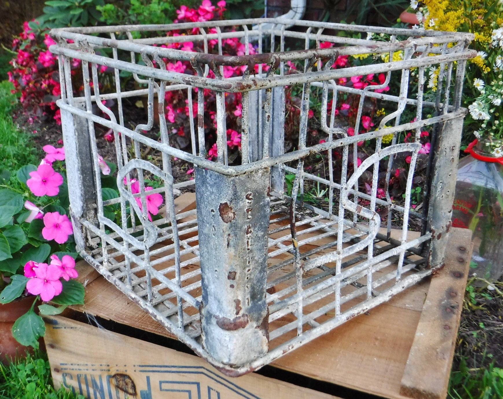 Vintage Metal Milk Crate-sealtest Dairy Wire Crate-rare Big S ...