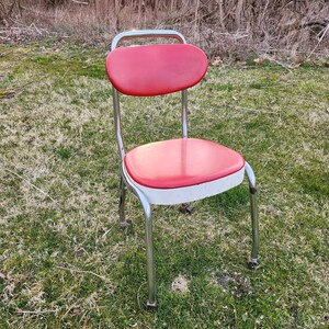 Mid Century Typing Desk Chair on Wheels W/chrome Frame & Red Vinyl Seat ...