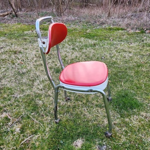 Mid Century Typing Desk Chair on Wheels W/chrome Frame & Red Vinyl Seat ...