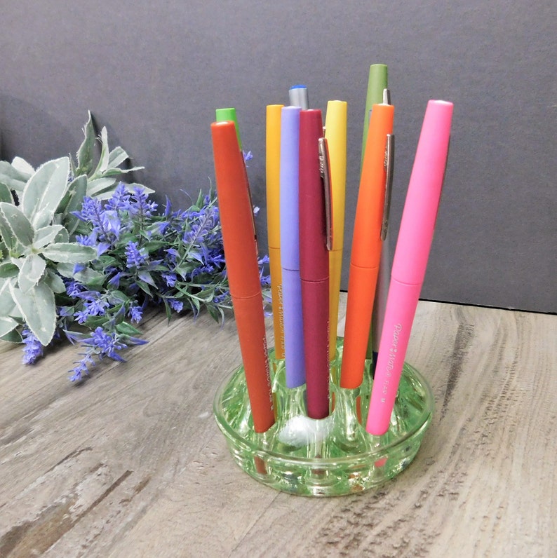 Vintage Green Uranium Glass Flower Frog/pen Holder W/16 | Etsy