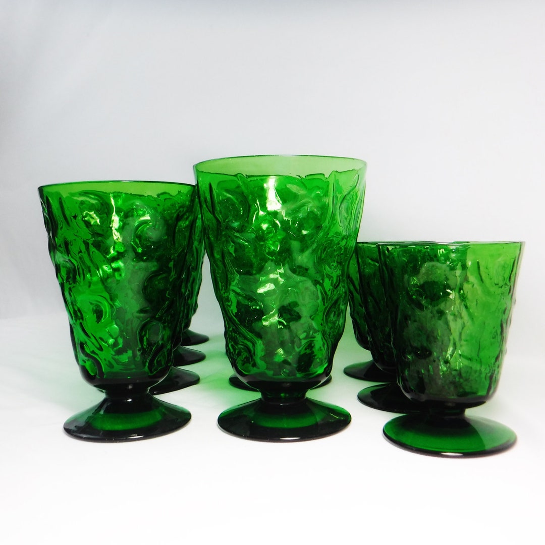 10 Bryce El Rancho Footed Crinkled Glass Tumblers-greenbrier Vintage ...