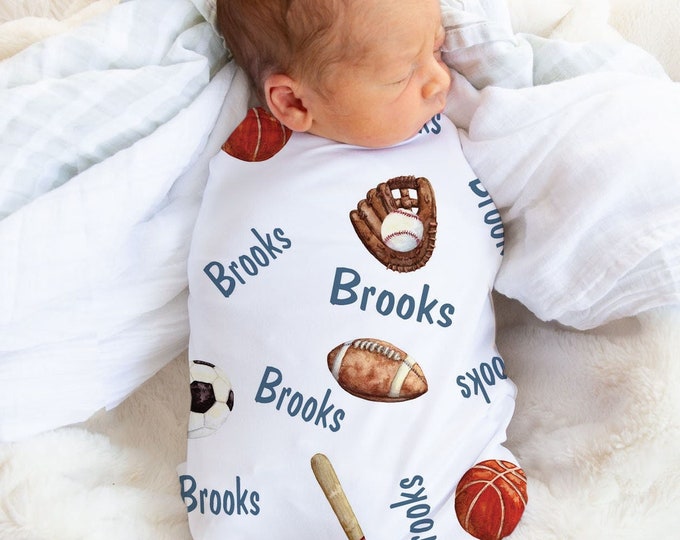 Football Baby Blanket, Name Baby Boy Swaddle Personalized Shower Gift ...