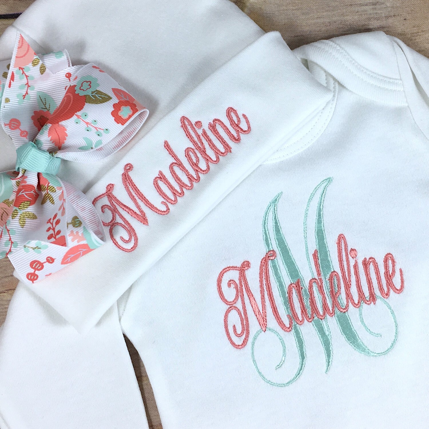 Personalized Coming Home Outfit Monogram Clothing Gift Coral - Etsy