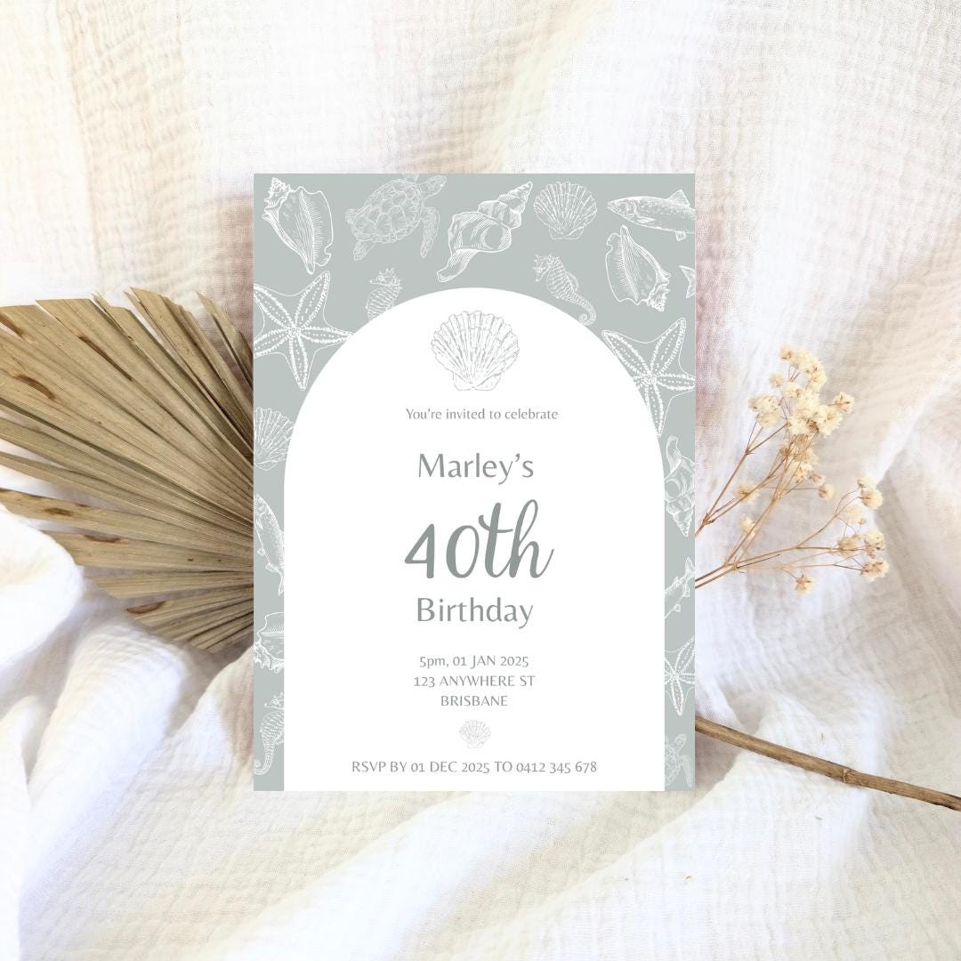 Ocean Birthday Invitation, Sea Shells Design (digital Download) - Etsy