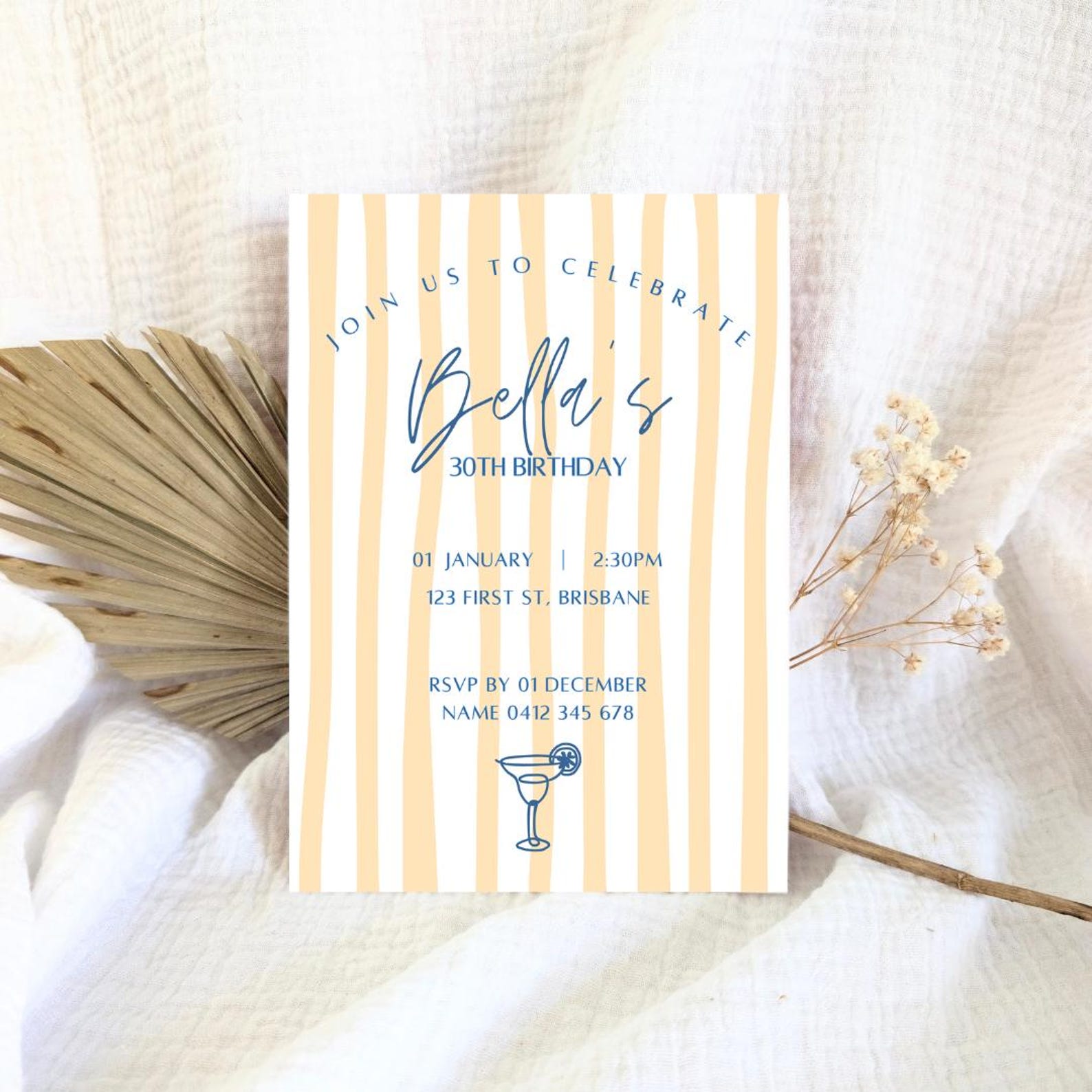 Orange Stripe Birthday Invitation - Etsy