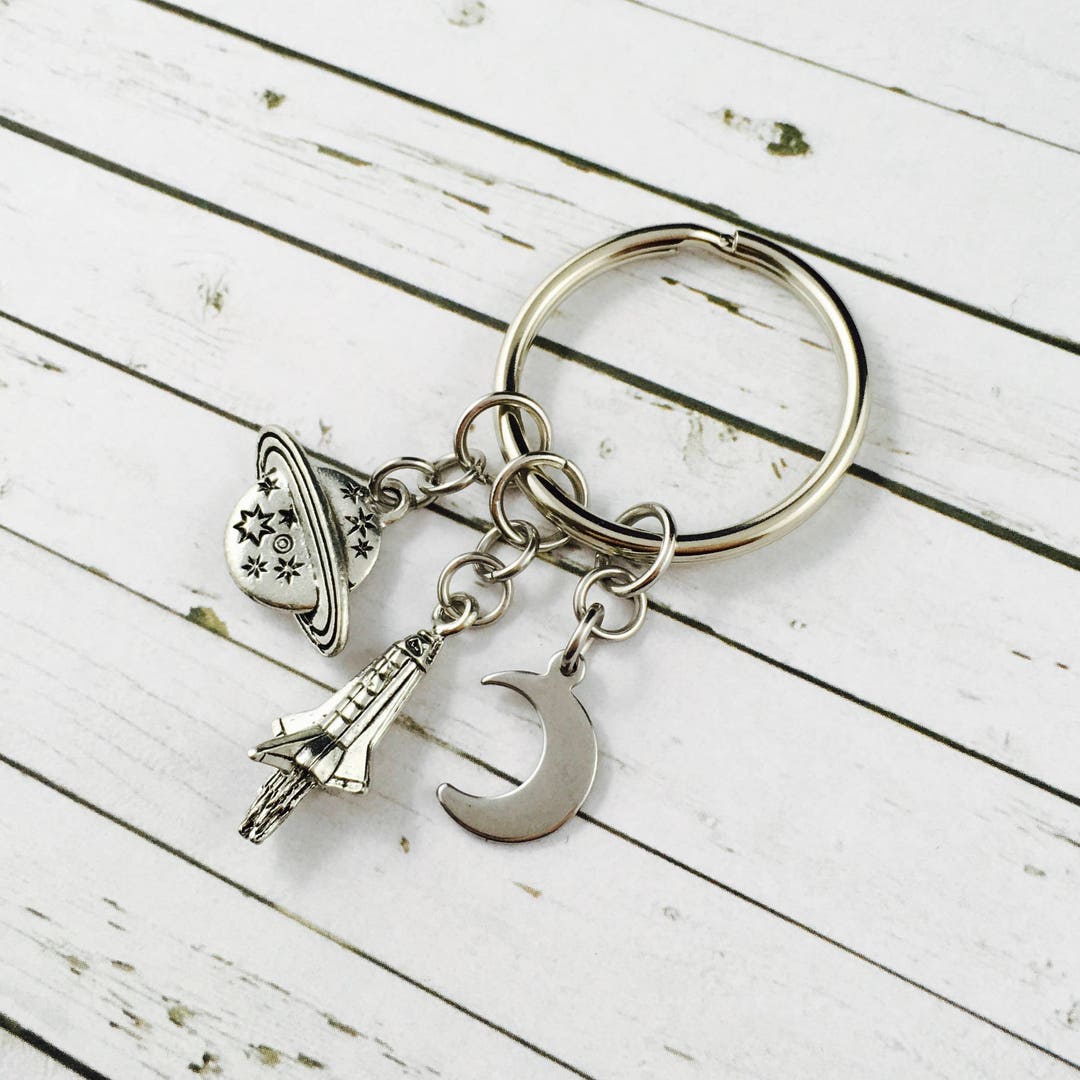 Planet Keychain With Stars Rocket Ship Space Ship & Moon - Etsy