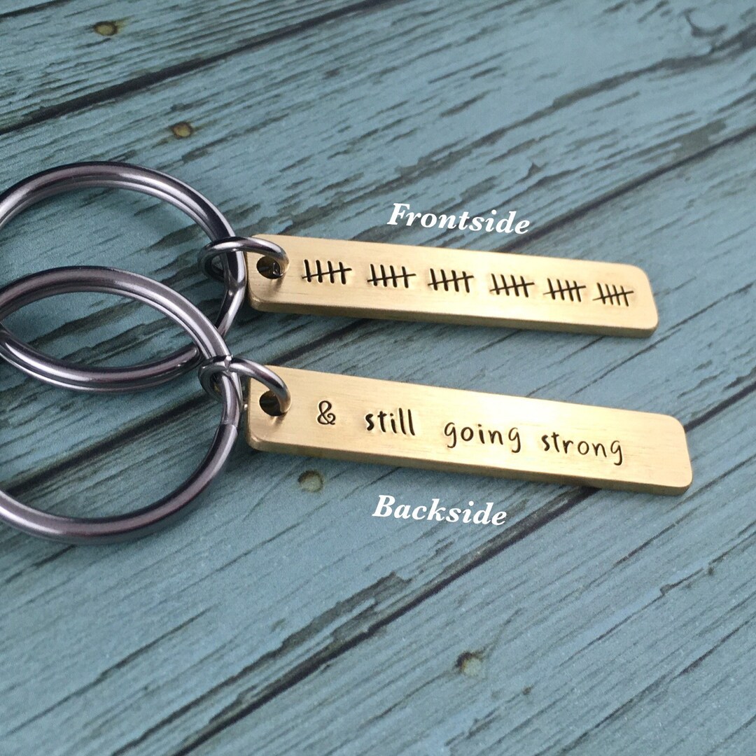 2 Sided Tally Mark Keychain, Brass Wedding Anniversary Keyring, 30th ...