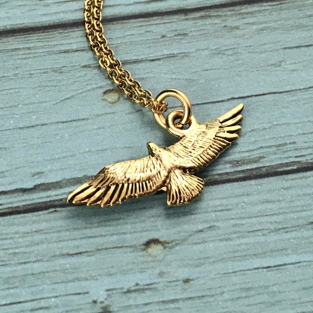 Gold Eagle Necklace, Eagle Charm, Eagle Jewelry, Eagle Pendant ...