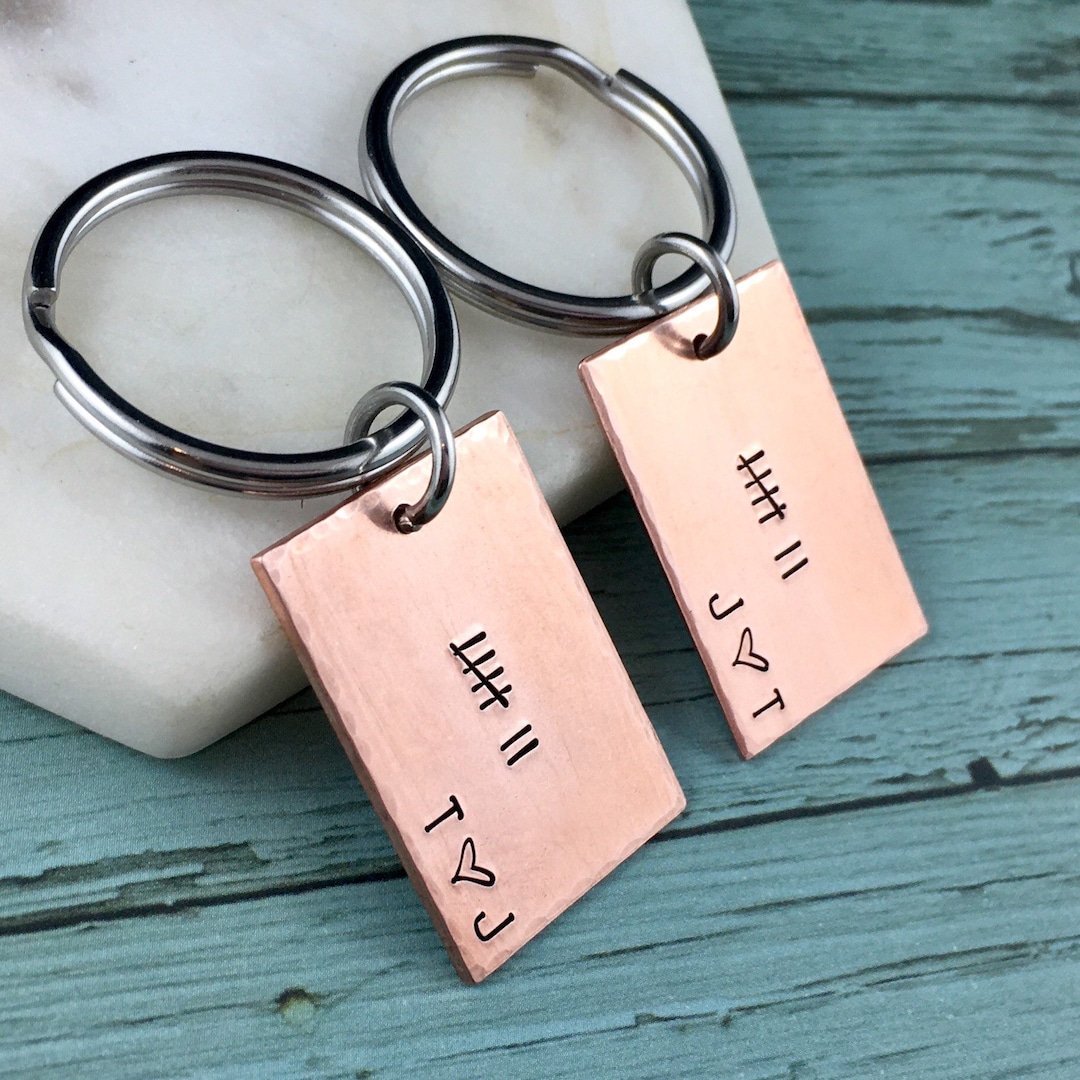 Copper Anniversary Keychain, Tally Mark Anniversary Keyring ...