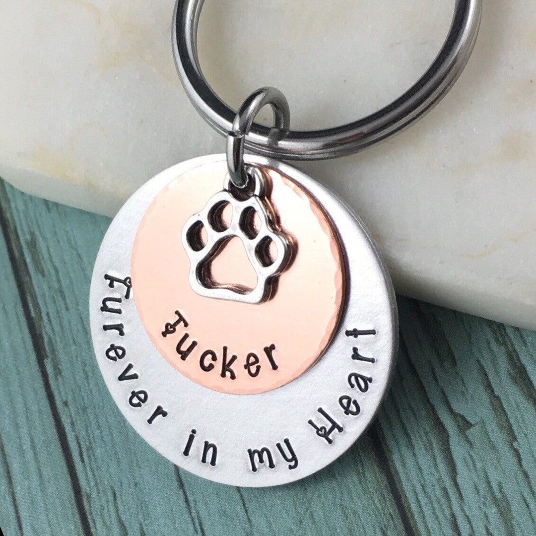 Pet Memorial Keychain, Personalised, Hand Stamped Pet Name, Pet Lover ...