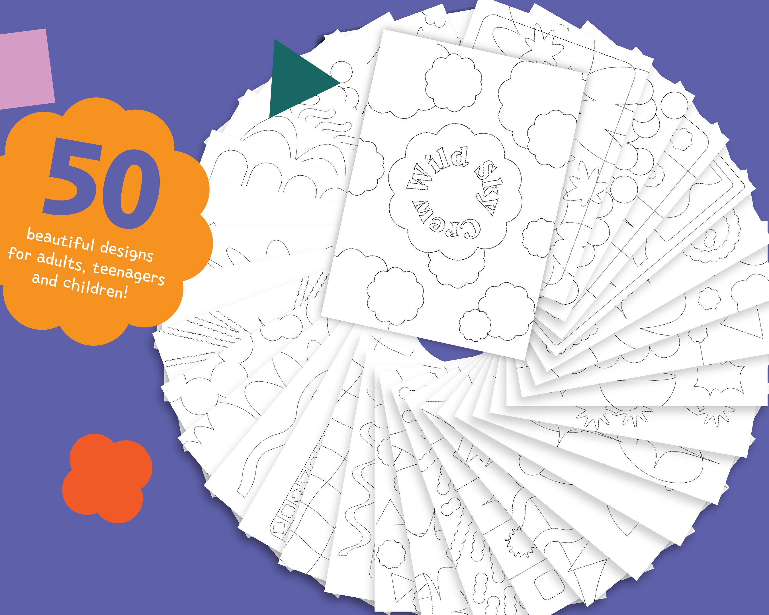 Design Coloring Pages Pack | 50 Pages | for Adults, Teenagers Children ...