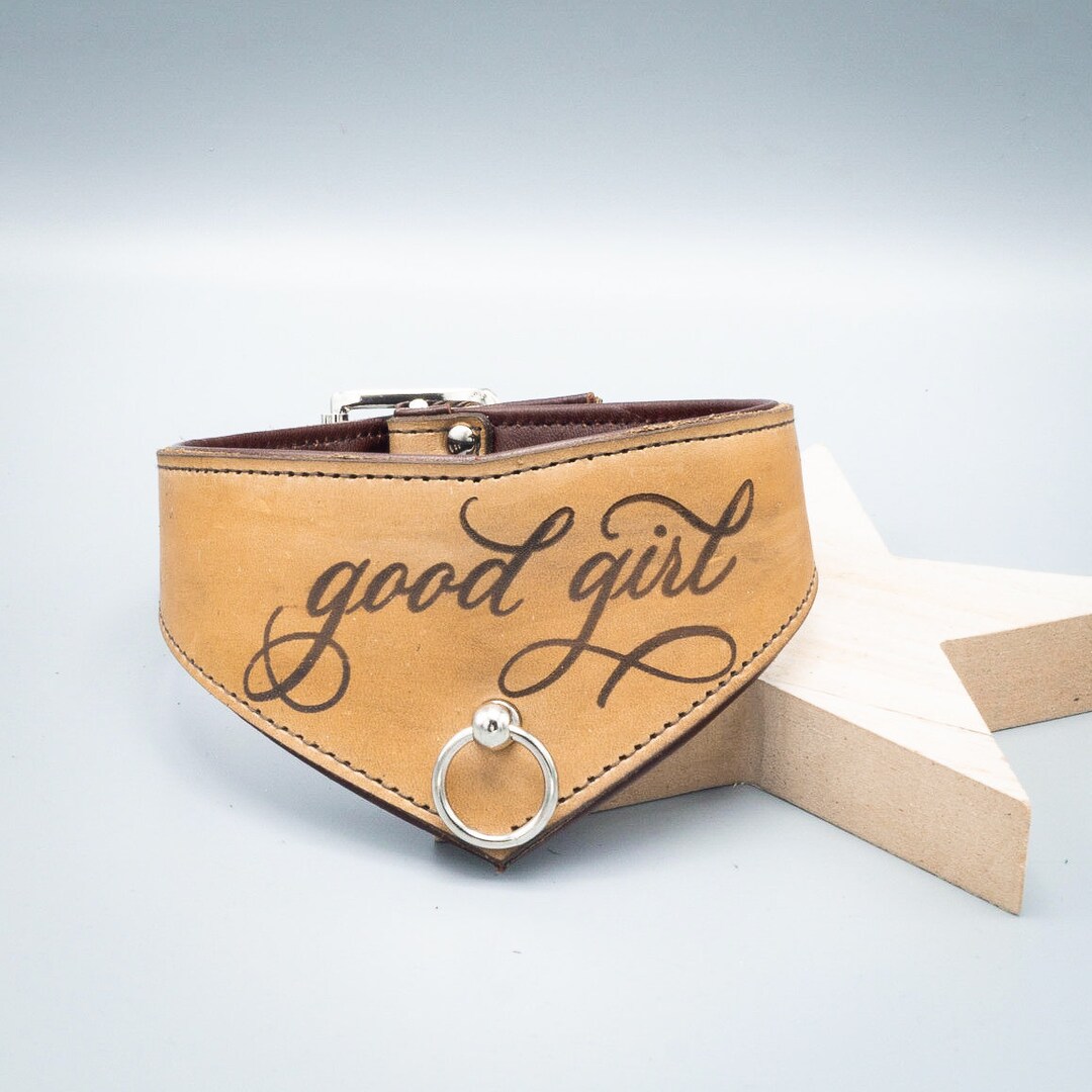 Custom Collar With Calligraphy "good Girl" Wide - Brown Antique - Etsy