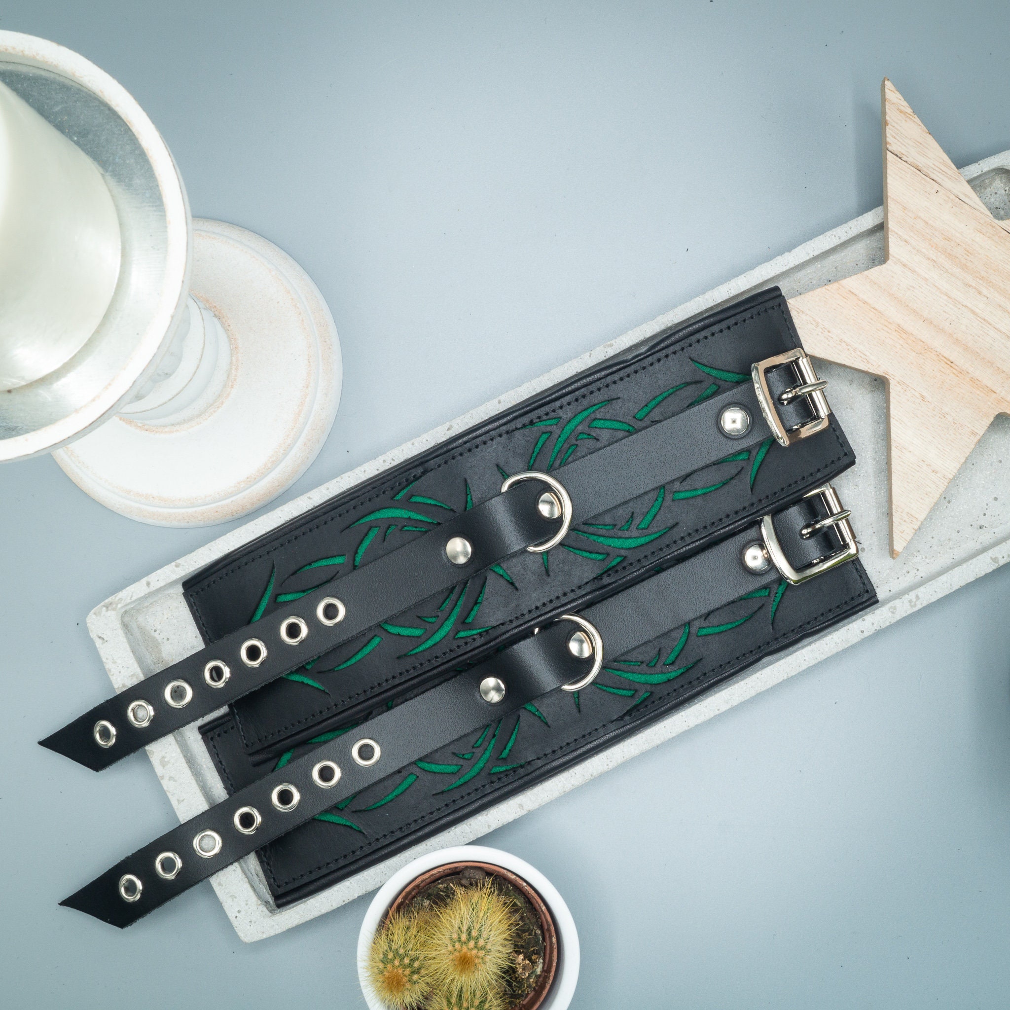 Bondage Set BDSM Collar and Cuffs Incision linear | Etsy