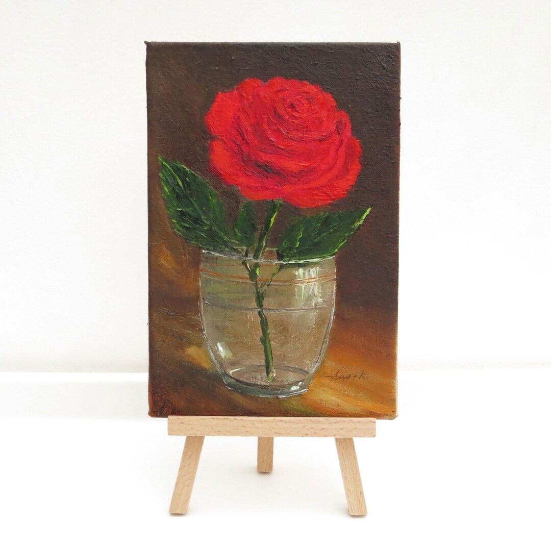 Red Rose Painting, Oil Painting Small, Original Floral Art, Single ...