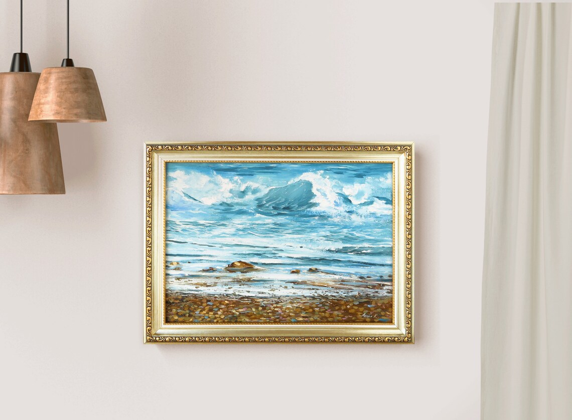 Original seascape painting Seashore wall art Framed wave | Etsy
