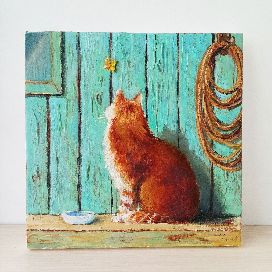 Ginger Cat Art, Small Oil Painting on Canvas, Cat Lover Gift, Cat and ...