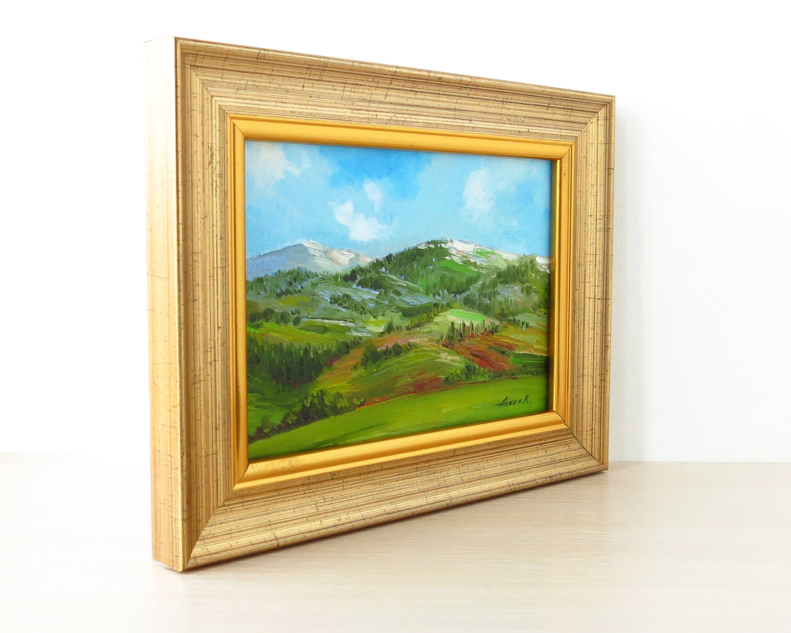 Original framed landscape painting Mountains wall art Small | Etsy