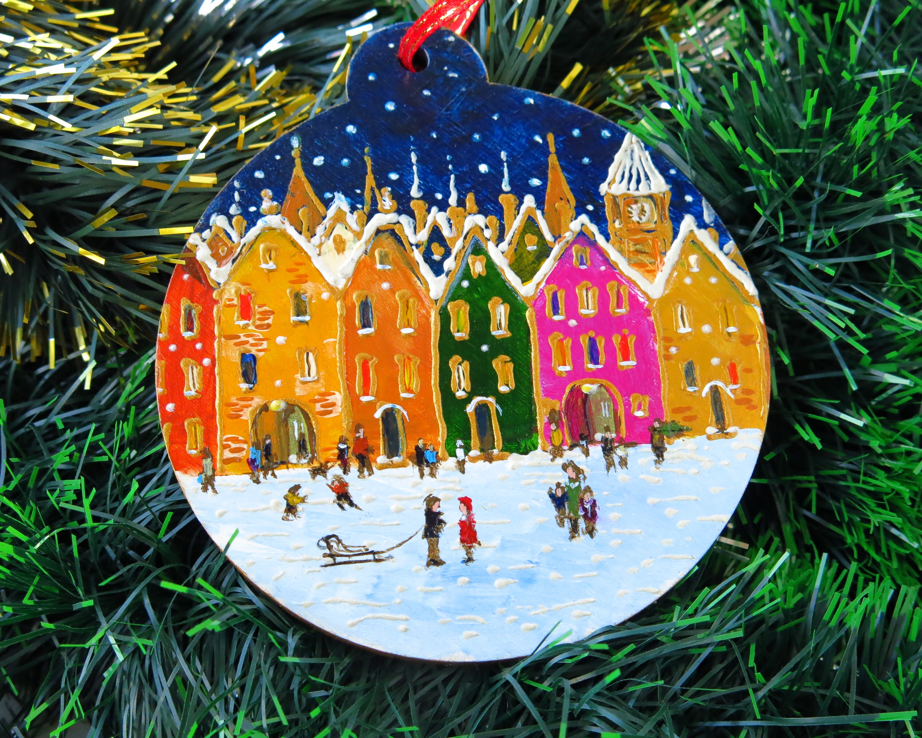 Round Christmas Ornament, Wood Ornament Hand Painted, Unique Christmas ...