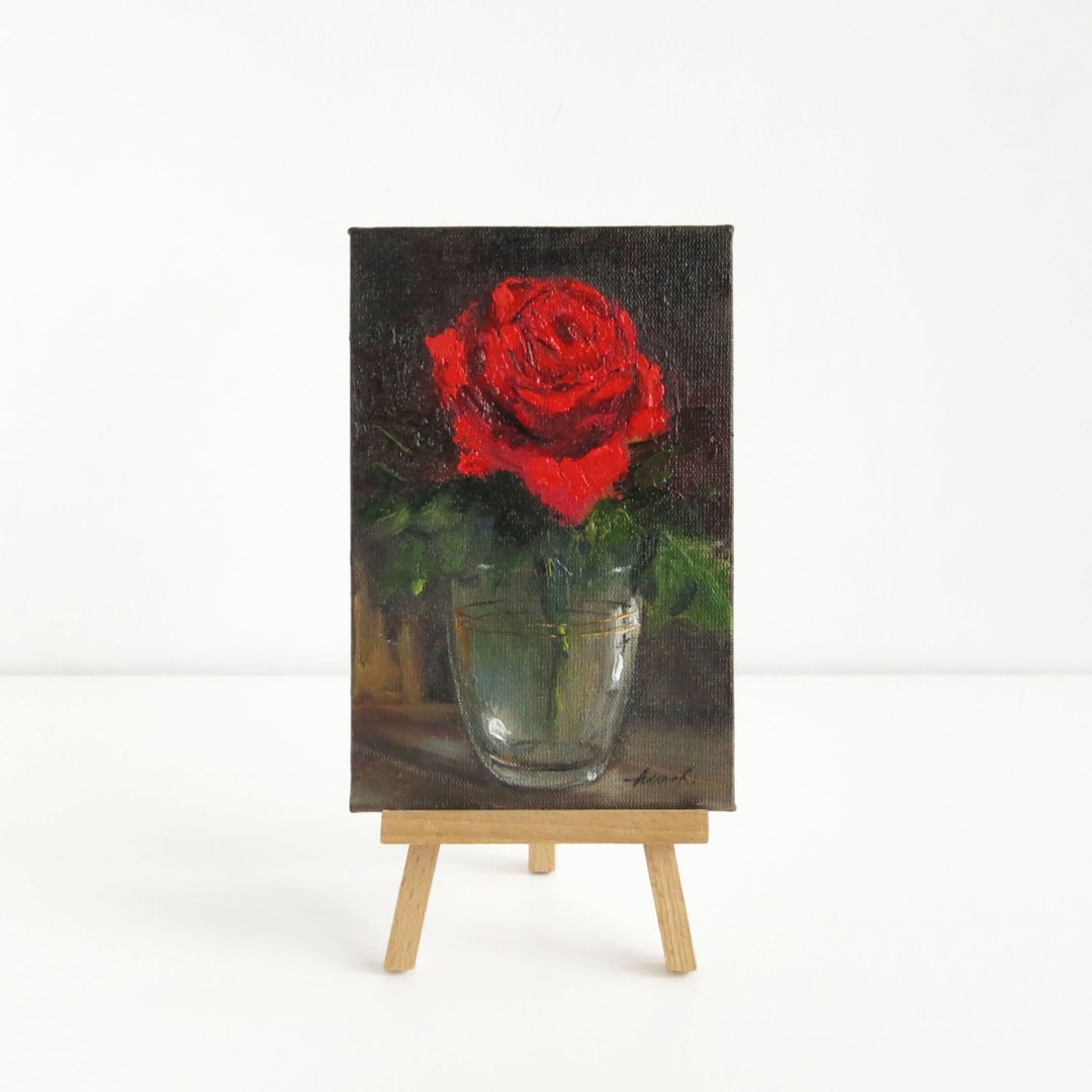 Red Rose Painting, Oil Painting Small, Original Floral Art, Single ...