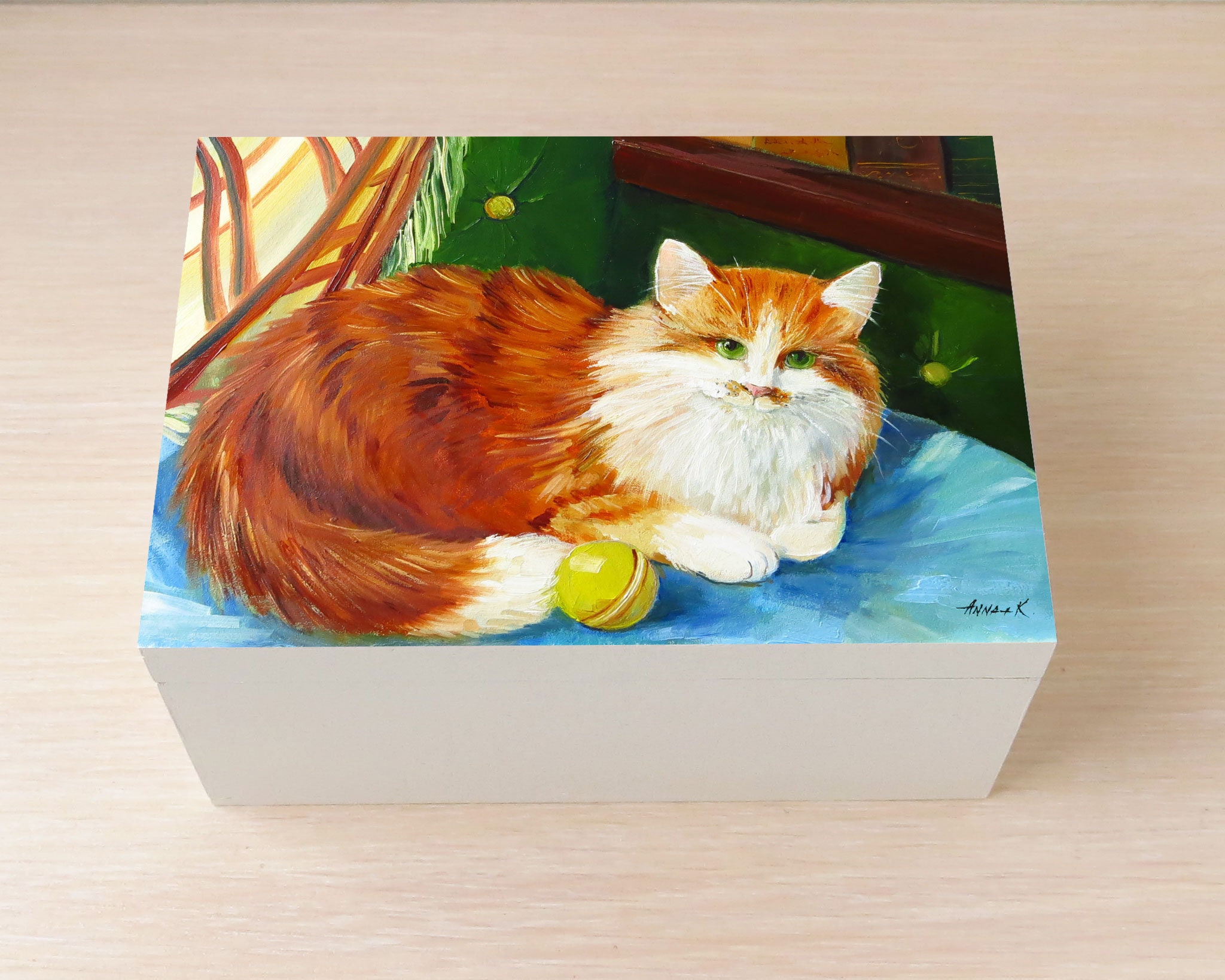 Ginger cat jewelry box Cat lover gift Wooden trinket box | Etsy