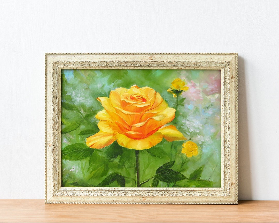 Yellow Rose Wall Art, Original Oil Painting, Single Rose Painting, Wall ...