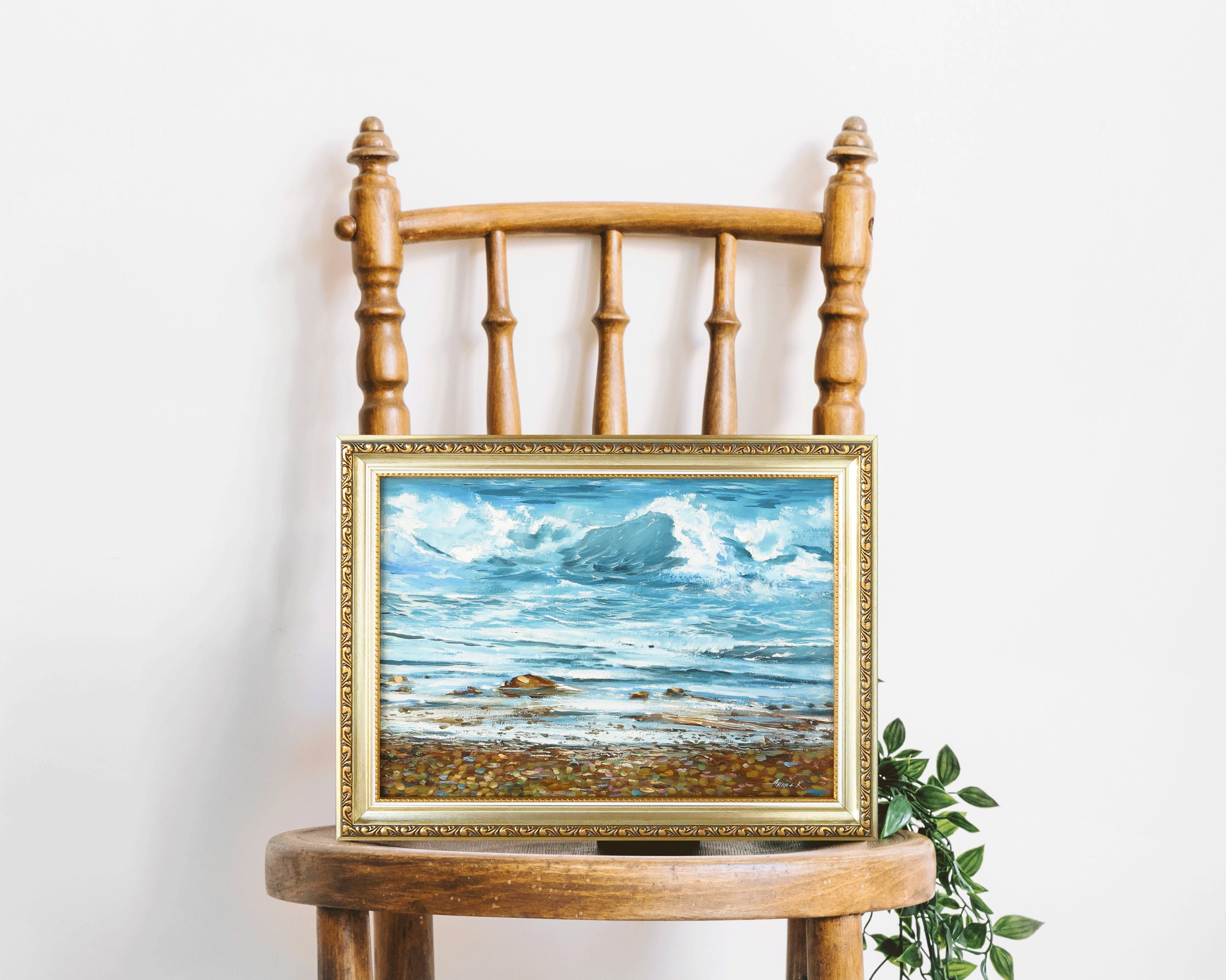 Original seascape painting Seashore wall art Framed wave | Etsy