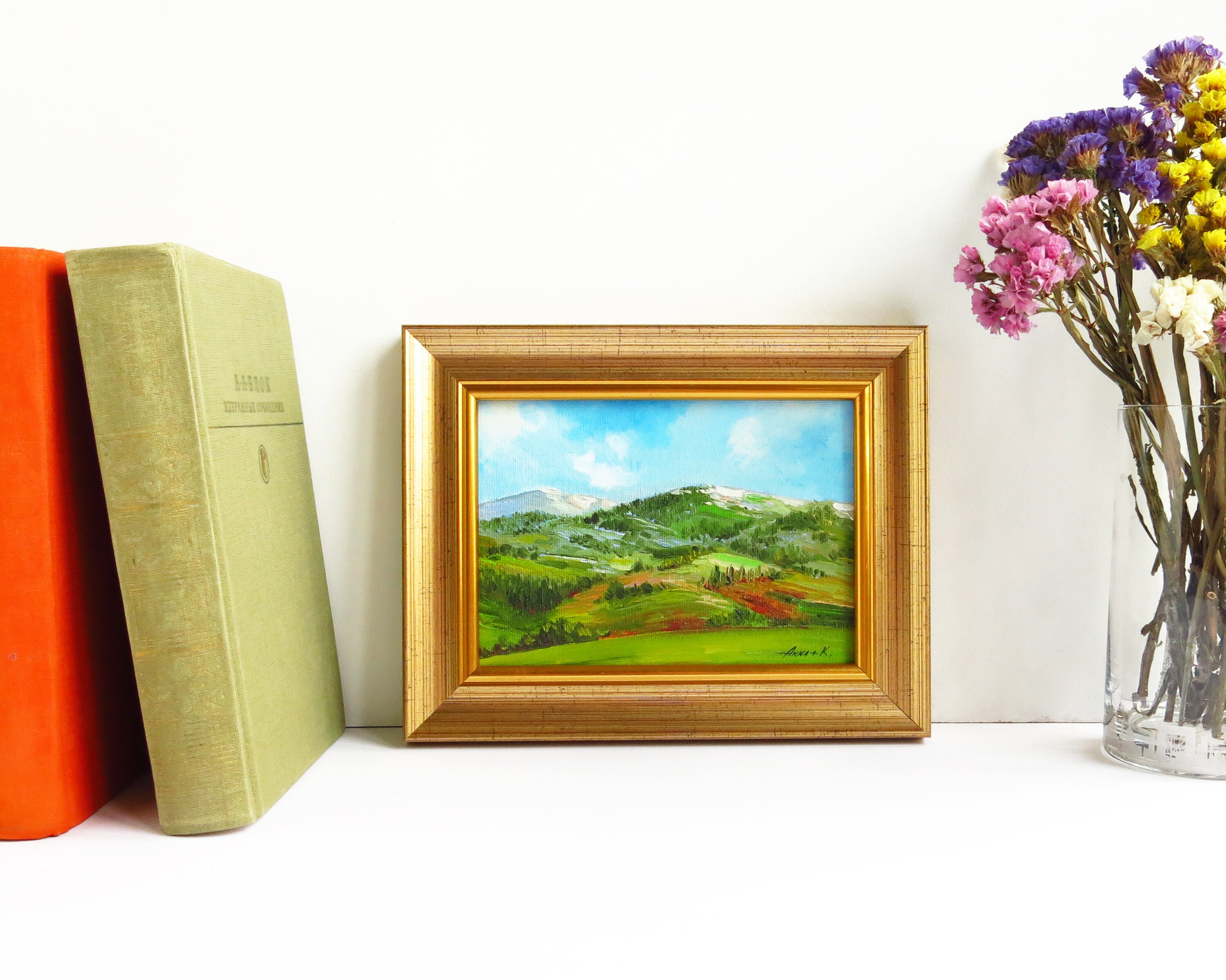 Original framed landscape painting Mountains wall art Small | Etsy