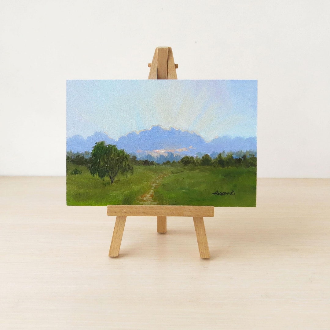 Small Oil Painting, Summer Sunset Art, Landscape Painting, Countryside ...