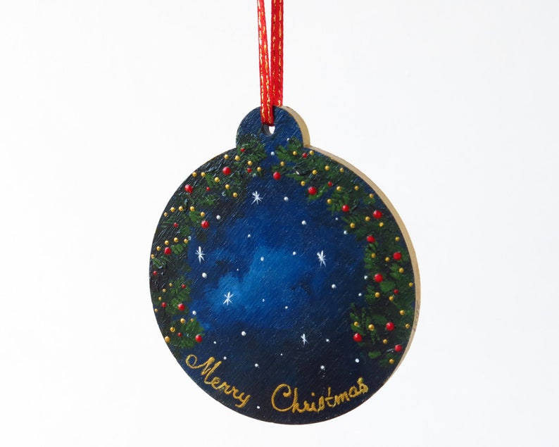 Round Christmas Ornament, Wood Ornament Hand Painted, Unique Christmas ...