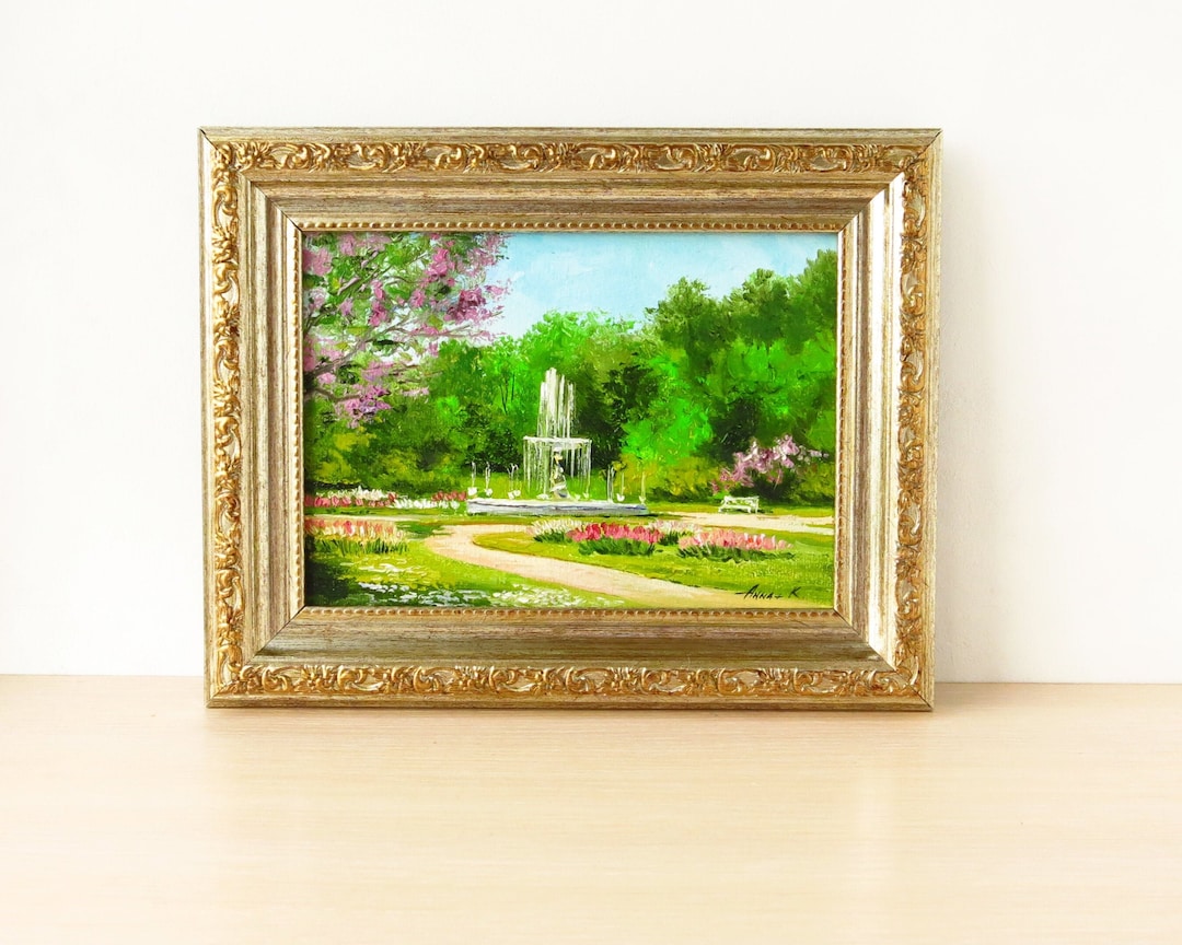 Original Small Oil Painting, Spring Landscape Art, Blooming Garden Wall ...