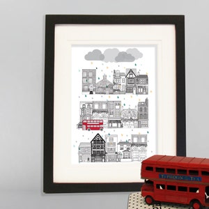 Houses of London A4 Cityscape, Art Print, Red Bus Print, London Double ...
