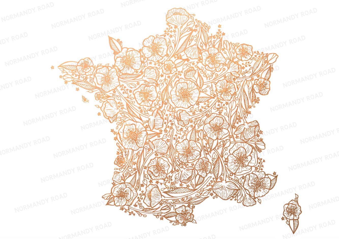 France Rose Gold Map Foil Floral Map Map of France Paris - Etsy