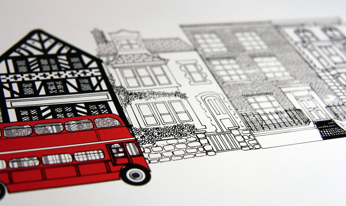 Houses of London | A4 | London Print, London Skyline, Art, Longitude ...
