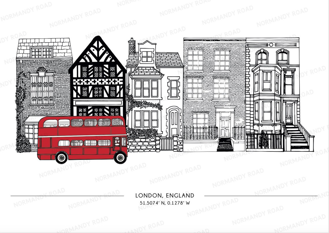 Houses of London | A4 | London Print, London Skyline, Art, Longitude ...