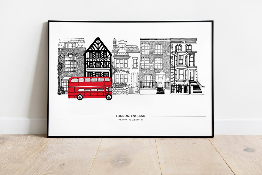 Houses of London | A4 | London Print, London Skyline, Art, Longitude ...