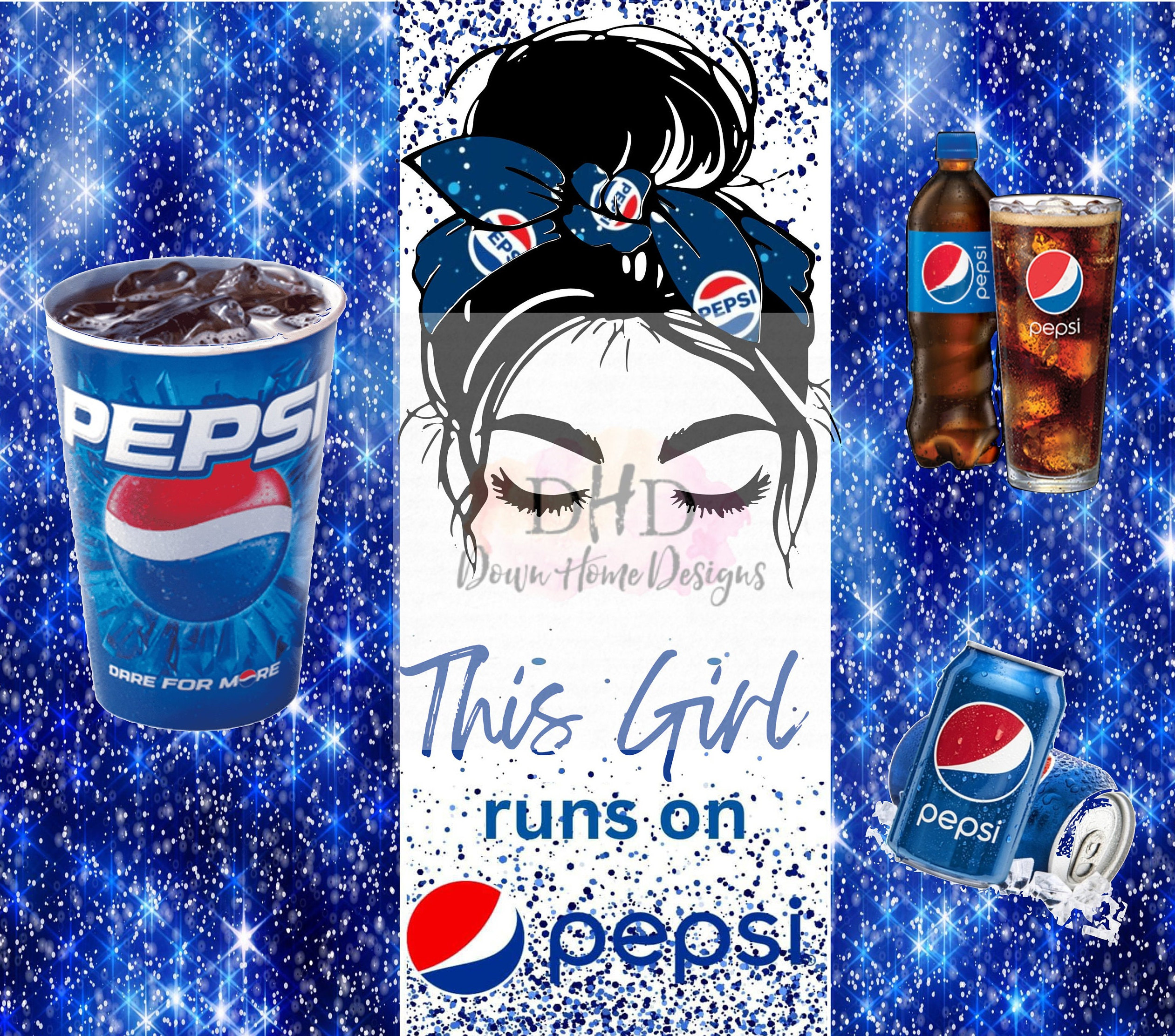 This Girl Runs on Pepsi With Blue Glitter Sublimation Tumbler Wrap, Png ...