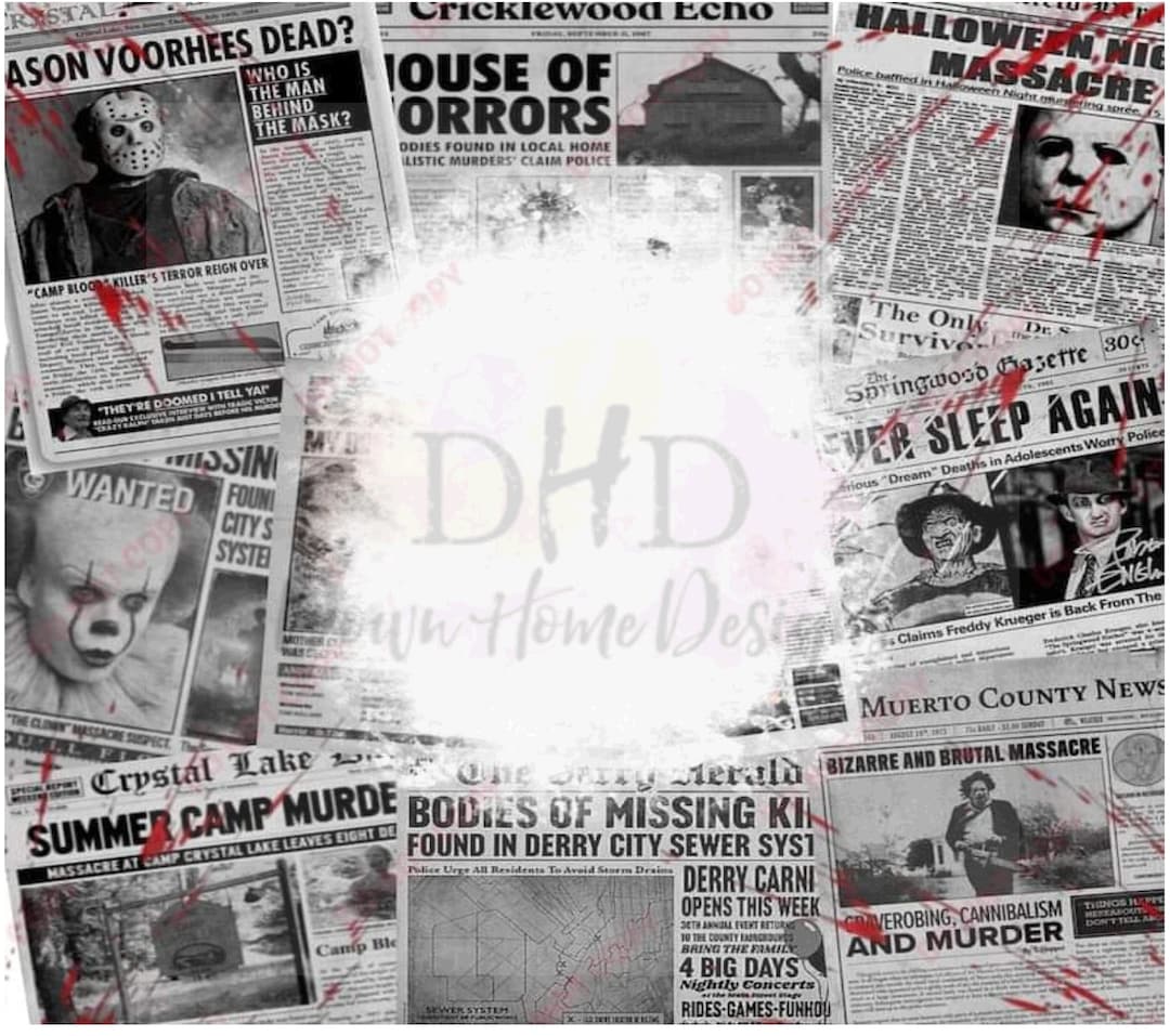 Horror Movie News Paper Collage With Bleach Spot 20 Oz Sublimation ...