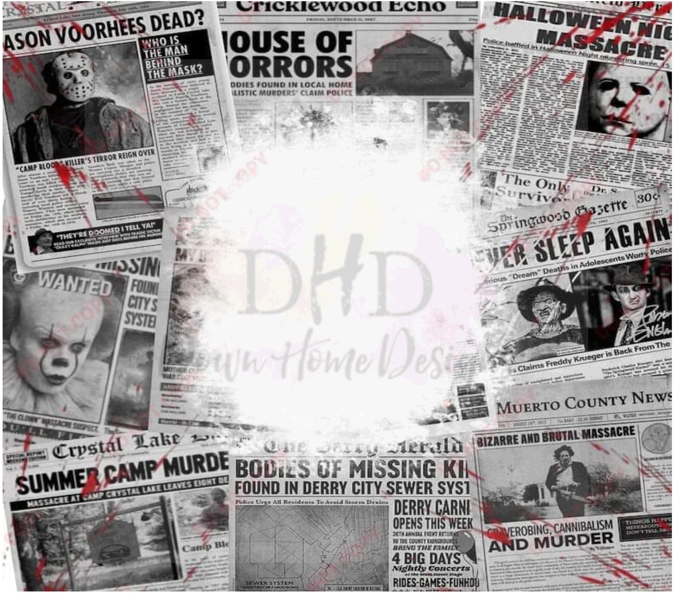 Horror Movie News Paper Collage With Bleach Spot 20 Oz Sublimation ...