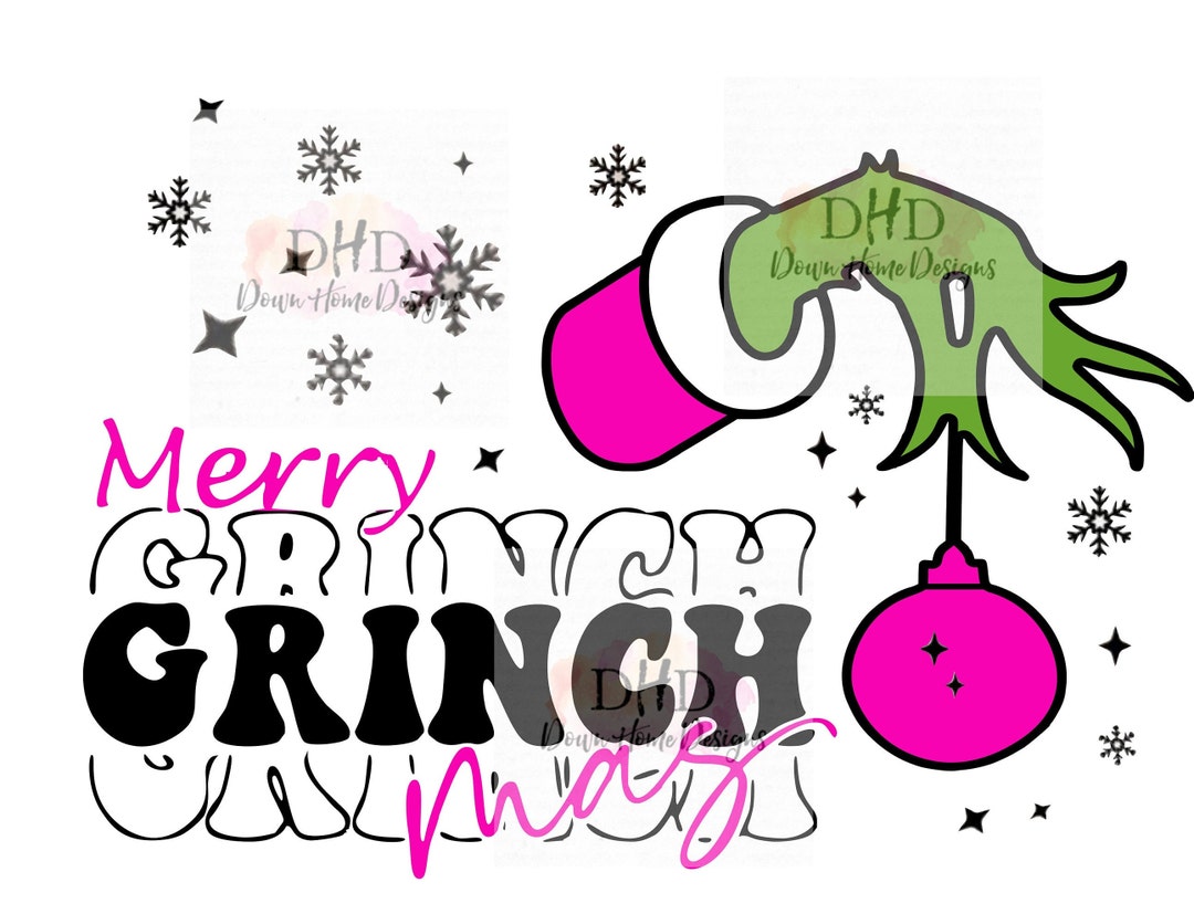 Pink Merry Grinchmas Stacked Font With Ornament T-shirt Design Png File ...