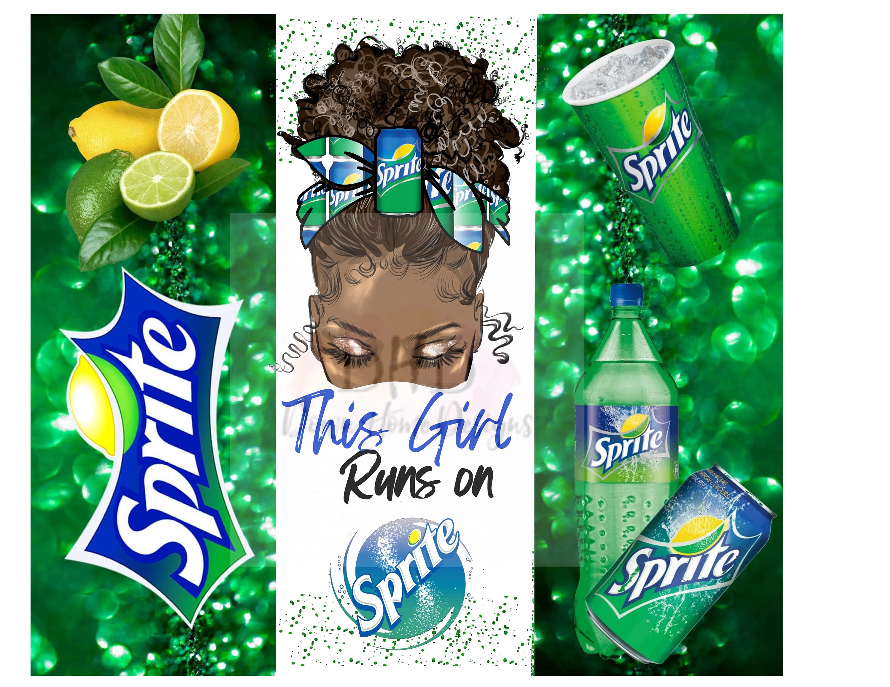 Brown Skin Tone This Girl Runs on Sprite Sublimation Tumbler Wrap, Png ...