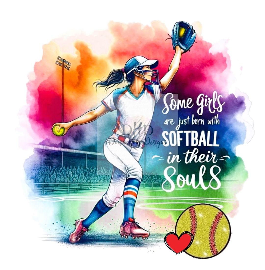 Watercolor Softball, Bright Colors With Some Glitter, Png File, Use for ...