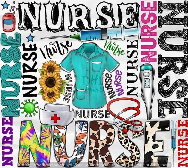 Nurse Collage, Scrubs, Leopard, RN, Png File, Sublimation Image DIGITAL ...