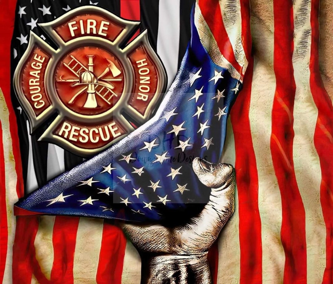 Firefighter Hand Pulling Flag off Crest Png File for Sublimation ...